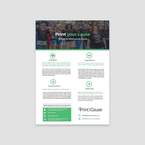 Design a one-page sales sheet for an exciting custom printing startup ...