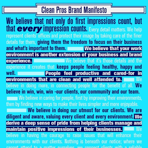 Create an inspiring visual representation of my clients brand manifesto ...