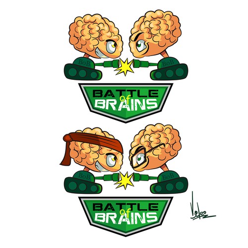 Create two humanized brains fighting against each other for the quiz ...
