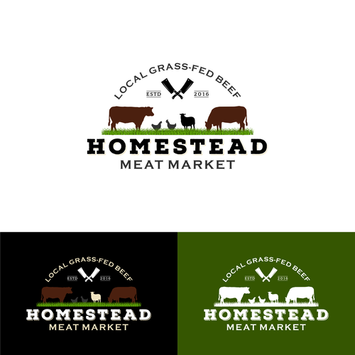 Create an eye-catching logo for our local butcher shop featuring grass ...