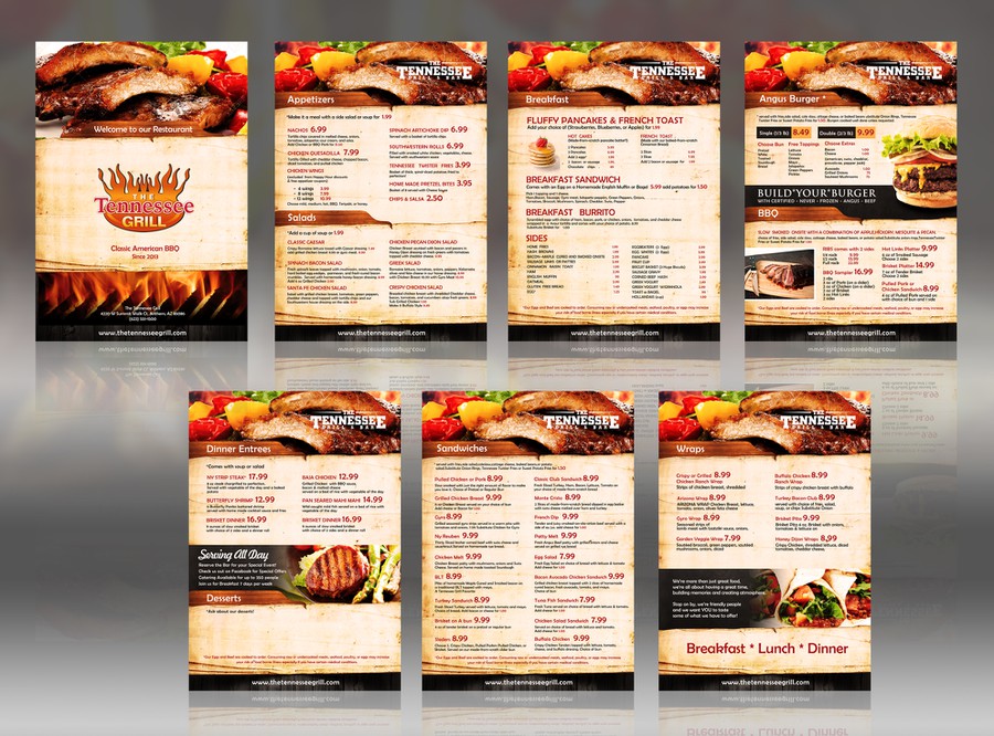Design an Eye Catching Menu for The Tennessee Grill & Bar. | Postcard ...