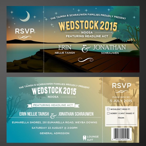 Designs | Create a ticket styled invite and info card for Wedstock 2015 ...