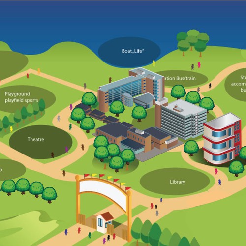 Create illustrated town map for university and student life ...