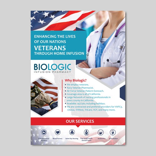 Design a one page flyer for an Infusion Pharmacy catering to veterans ...