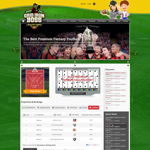 Fantasy football website | Web page design contest
