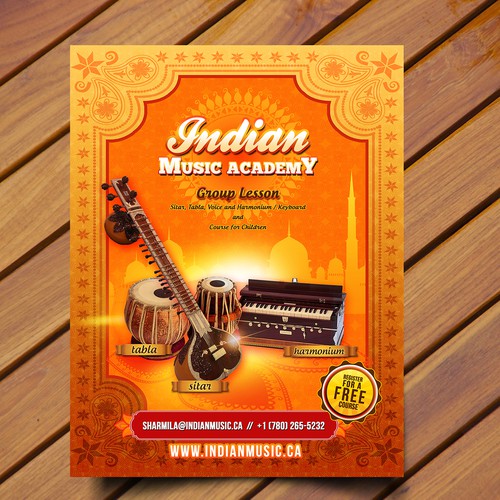 Create an inspiring professional poster for an Indian Music School ...