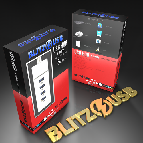 Create a striking, high quality outer package design for Blitz USB hub ...
