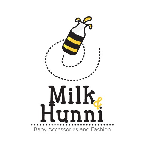 Create a Logo depicting the words " Milk & Hunni", with a bee and milk ...
