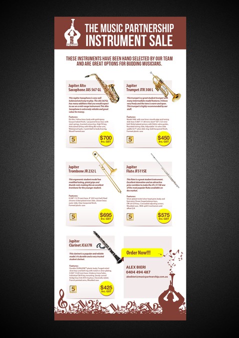 Flyer for musical instrument sale for school students | Postcard, flyer ...