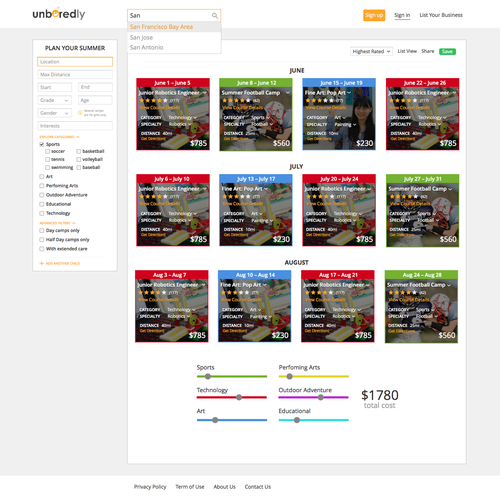 Modern and User Friendly web page design for an activity planning site ...