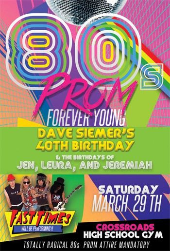80s Prom - Birthday Party Invitation/ Email Flyer | Card or invitation ...