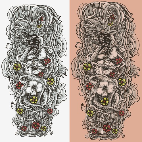 Double dragon full arm sleeve tattoo | Tattoo contest