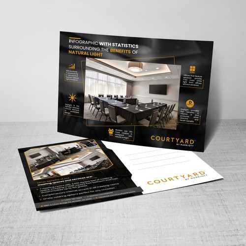 Design a fun postcard for a Marriott hotel about the benefits of ...