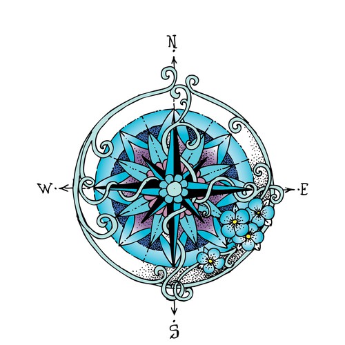 Create a pretty colorful compass tattoo | Tattoo contest