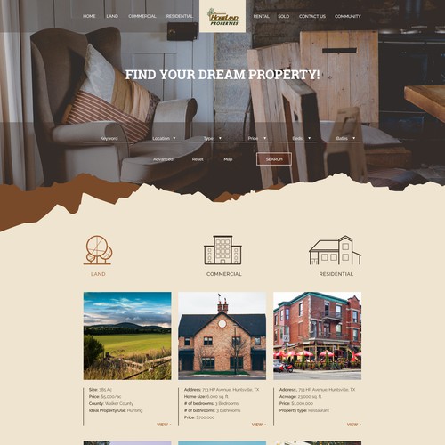 Create a clean, rustic page for a local real estate company | Landing ...