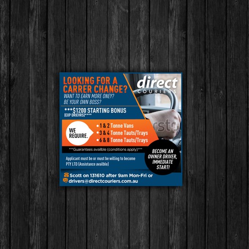 Driver wanted advertisement | Postcard, flyer or print contest