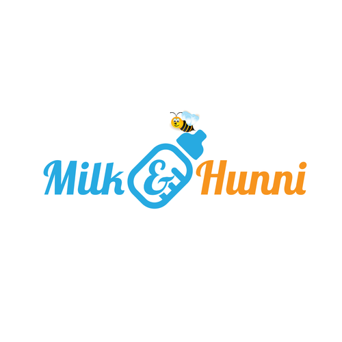 Create a Logo depicting the words " Milk & Hunni", with a bee and milk ...