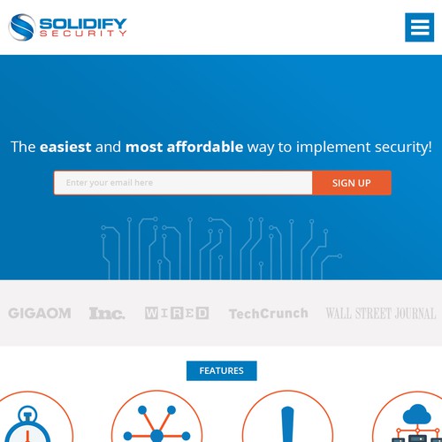 Landing & Signup page for Solidify Security Security as a Service ...