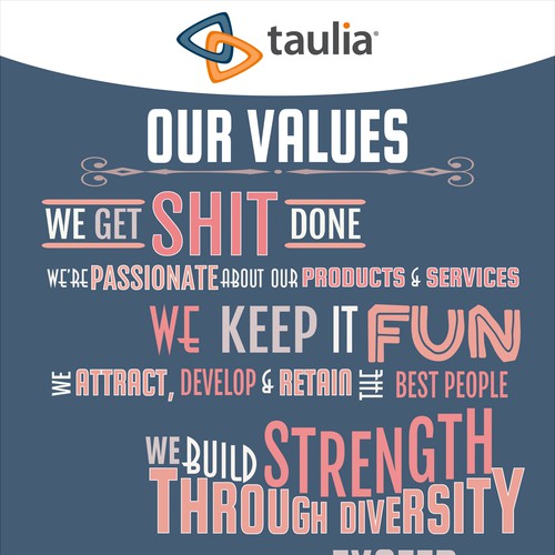 Create a poster to showcase our quirky corporate culture & core values ...