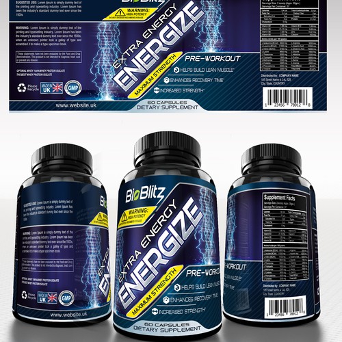 Aggressive Supplement Label for Pre-Workout Energy Supplement | Product ...