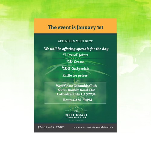 FLYER for a Cannabis Dispensary who begins recreational sales on New ...