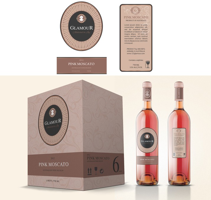 Create a WINE LABEL & PACKAGING for "Glamour" the PINK MOSCATO ...