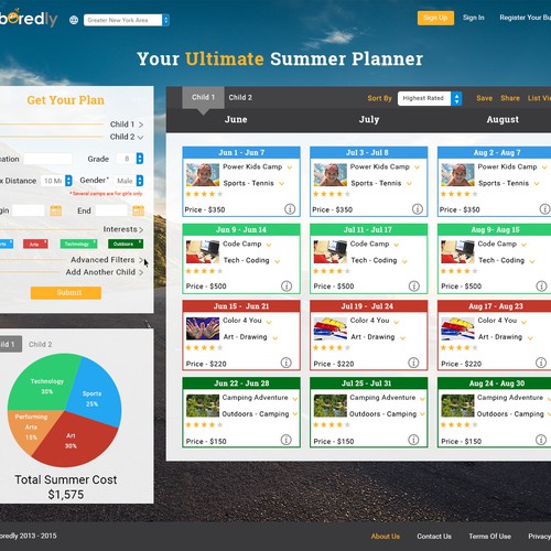 Modern and User Friendly web page design for an activity planning site ...