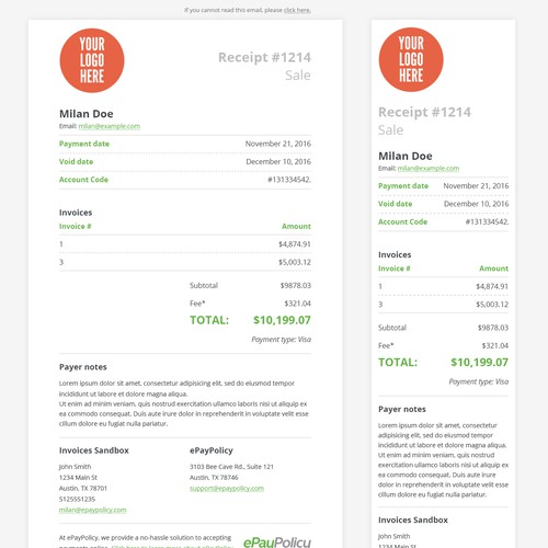 We need an email friendly e-receipt once a payment has been processed ...