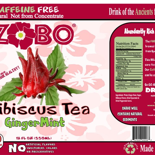 Create a compelling beverage label for our new ready-to-drink Hibiscus ...