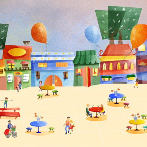 Design a fun, happy illustration of a small town for 99designs ...