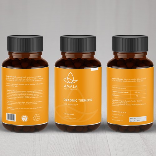 Create a clean, modern product label for a new health supplement brand ...