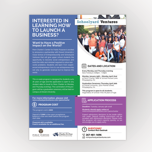 One page flyer for program that supports teen entrepreneurs | Postcard ...