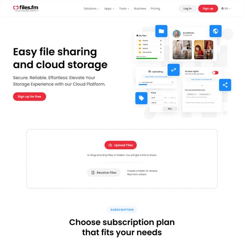 Designs | Files.fm - frontpage redesign for cloud storage website | Web ...