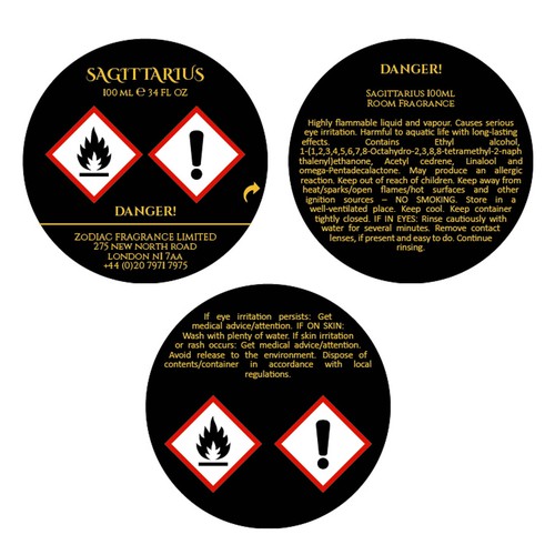 ZODIAC ROOM FRAGRANCE COLLECTION REQUIRES HAZARD / CLP WARNING LABELS ...