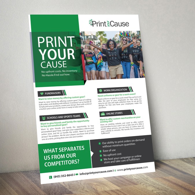 Design a one-page sales sheet for an exciting custom printing startup ...