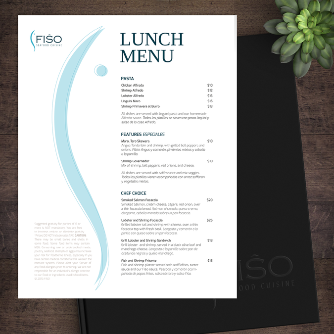Urban , Modern, Fine dining seafood menu | Menu contest