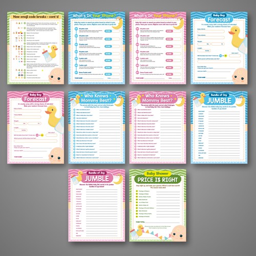 Design a fun and cute "Baby Shower Party Activities" | Postcard, flyer ...