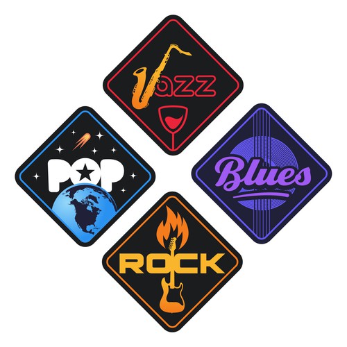 Designs | Design 4 music genre badges (rock, pop, Jazz, metal,...) for ...