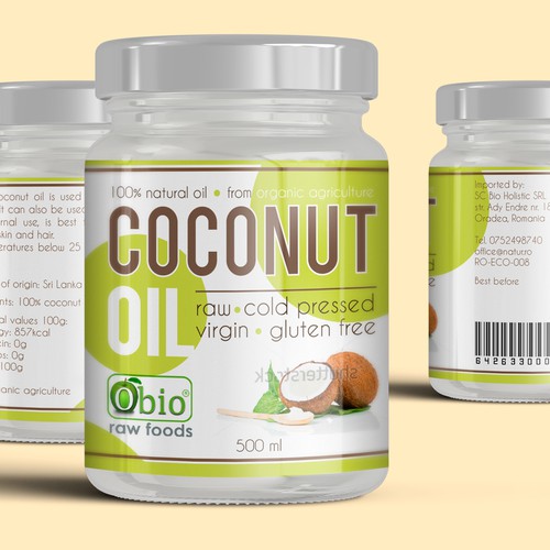 Create a modern and clean label for organic coconut oil 500ml jar ...