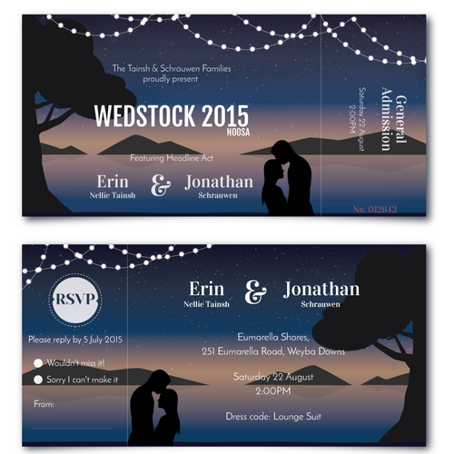 Designs | Create a ticket styled invite and info card for Wedstock 2015 ...