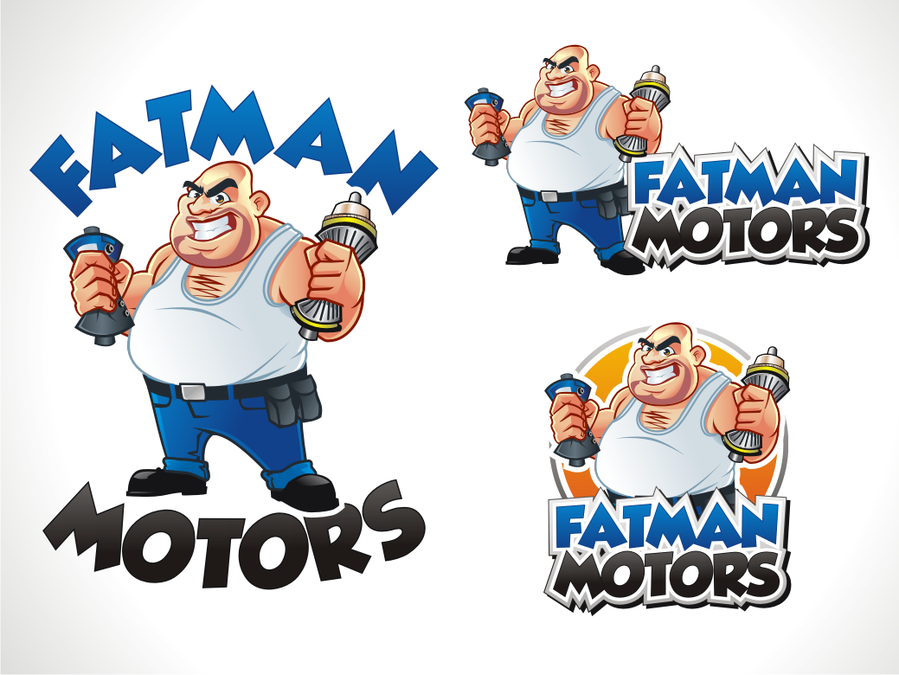 mean fat man squeezing 2 electric motors | Logo design contest