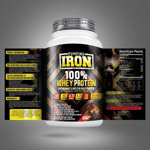 Pumping Iron Supplements - 100% Whey Protein Packaging Label Design ...