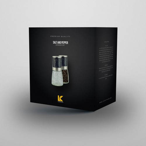 Design a minimalistic product package for salt and pepper grinders in a ...
