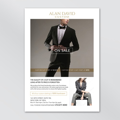 Create a beautiful and upscale direct mail piece for a custom suit ...