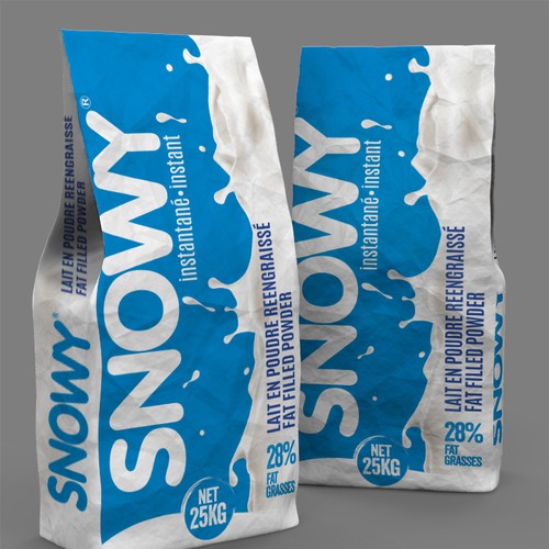 Create a new design of a 25 kgs milk powder bag for Hoogwegt (SNOWY ...