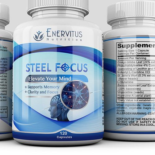 Design a powerful modern label ( Brain Supplement)for a premium health ...