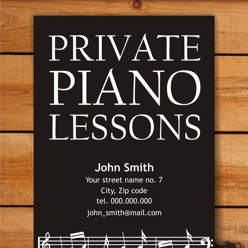 Business Card for private piano lessons | Stationery contest