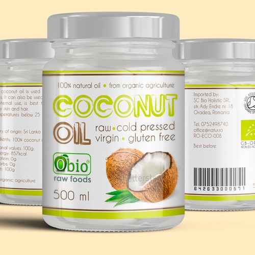 Create a modern and clean label for organic coconut oil 500ml jar ...