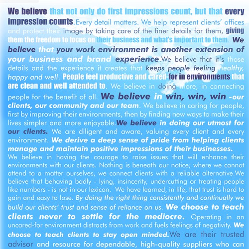 Create an inspiring visual representation of my clients brand manifesto ...