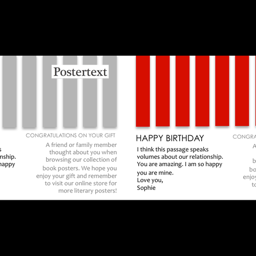 Design a gift note template for our literary poster company ...